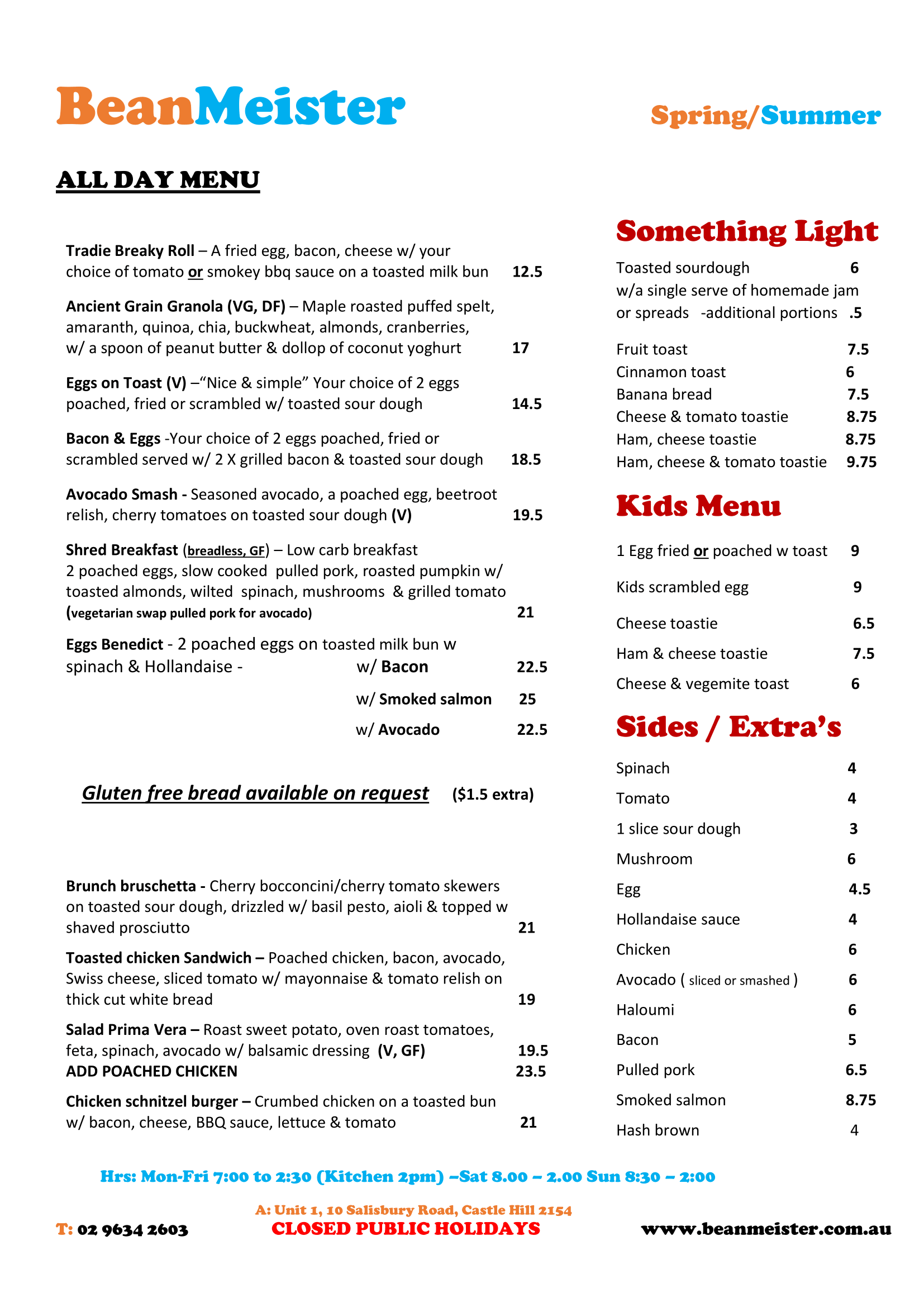 MENU | Beanmeister Cafe